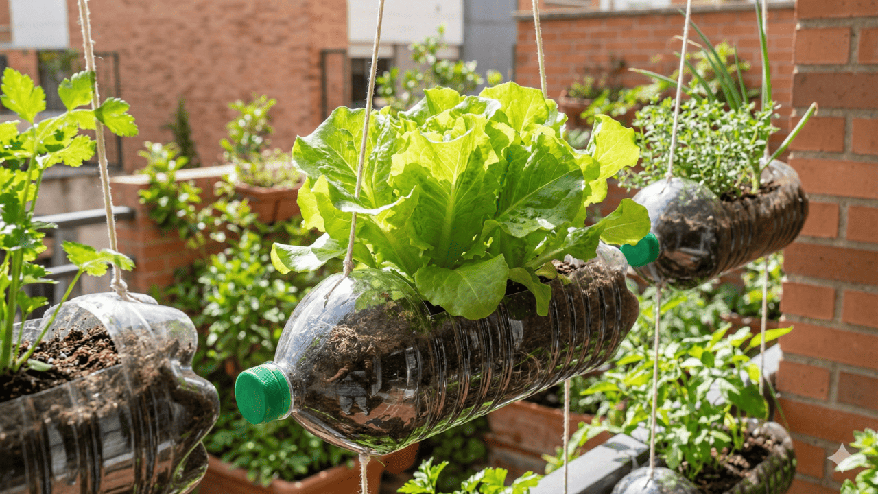 Alface verdinha o mês inteiro usando só uma garrafa PET e alguns ...
