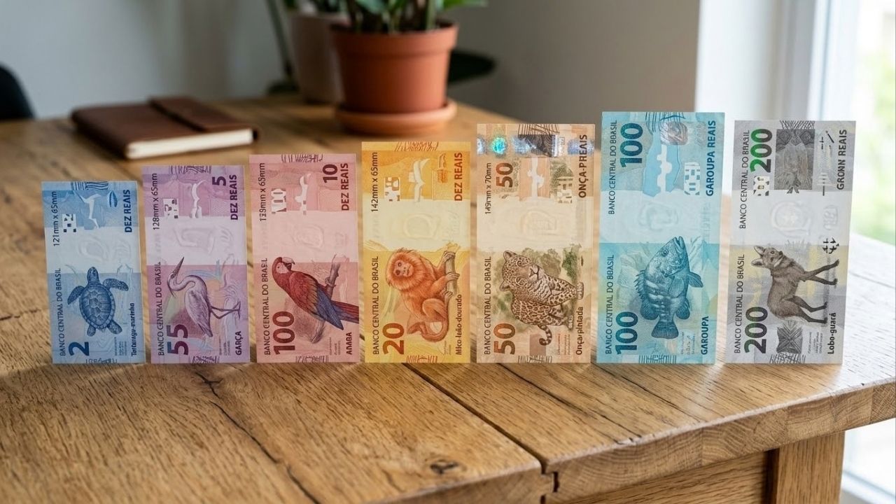 Cédulas de R$ 1, R$ 2, R$ 5, R$ 10, R$ 20, R$ 50 e R$ 100 estão sendo ...