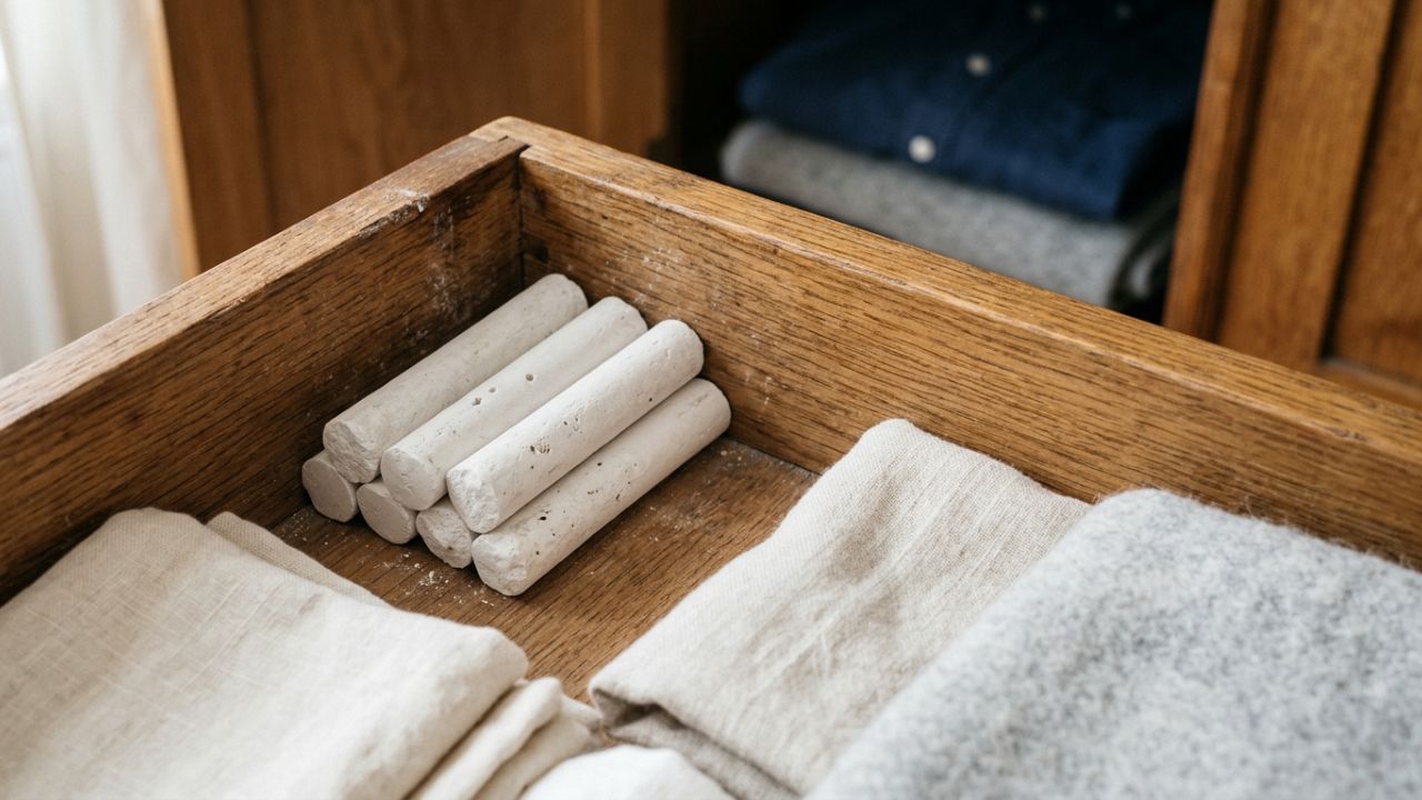 Colocar pedaços de giz escolar branco nos cantos do guarda-roupa: para ...